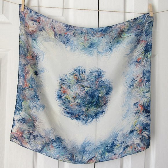 Vintage | Accessories | Water Dipped Vintage Scarf Marbled Blue White ...